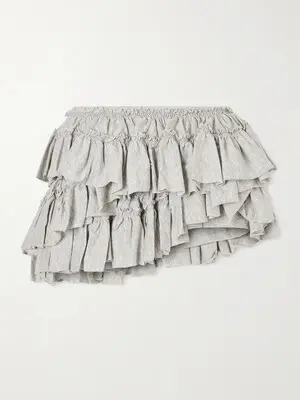 Dries Van Noten Asymmetric Ruffled Cotton-jersey Shorts - Gray