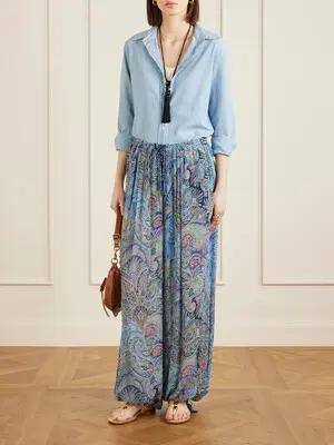Etro Printed Wide-leg Crepon Pants