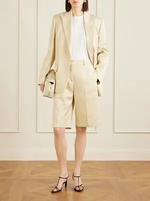 Another Tomorrow Oversized Twill Blazer - Neutrals