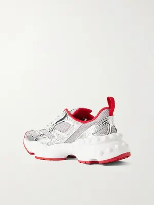 CHRISTIAN LOUBOUTIN So Flo Metallic Leather-trimmed Mesh Sneakers - Silver