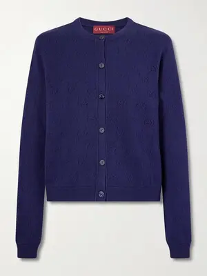 Gucci Perforated Silk-blend Cardigan - Blue