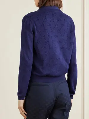 Gucci Perforated Silk-blend Cardigan - Blue