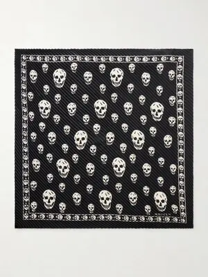 Alexander McQueen Printed Plissé Silk-satin Scarf - Black