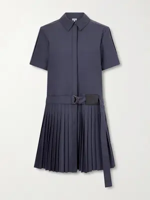 Loewe Belted Pleated Mini Shirt Dress - Blue