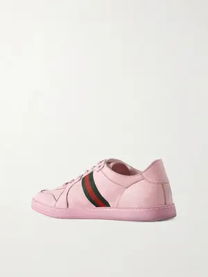 Gucci Distressed Webbing-trimmed Leather Sneakers