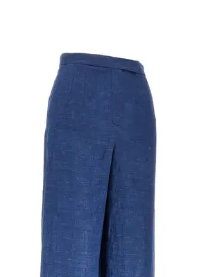 Emporio Armani Linen Wide-leg Trousers - Blue