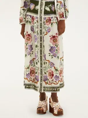 Farm Rio Rococo Floral-motif Midi Skirt