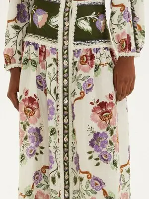 Farm Rio Rococo Floral-motif Midi Skirt