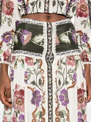 Farm Rio Rococo Floral-motif Midi Skirt