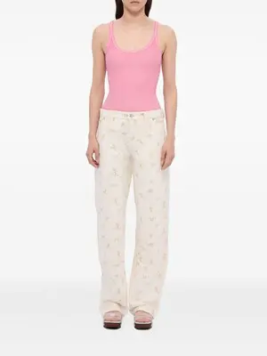 MSGM Floral Print Cotton Trousers - White