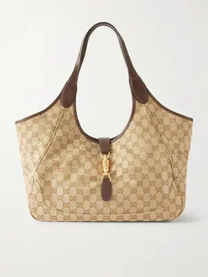 Gucci Medium Leather-trimmed Canvas-jacquard Shoulder Bag - Neutrals