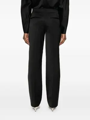 TOTEME Linen Blend Straight Leg Trousers - Black