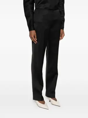 TOTEME Linen Blend Straight Leg Trousers - Black