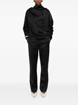 TOTEME Linen Blend Straight Leg Trousers - Black