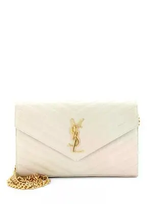 Saint Laurent Classic Monogram Wallet On Chain - White