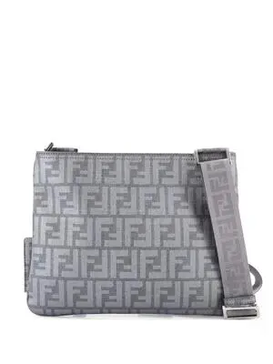 Fendi Slip Pocket Messenger Zucca Coated Canvas Medium Crossbody Bag - Grey