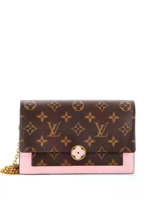 LOUIS VUITTON Flore Chain Wallet Monogram Canvas With Leather Clutch Bag - Brown