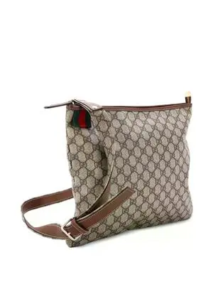 Gucci Web Loop Flat Messenger Gg Coated Canvas Large Crossbody Bag - Brown