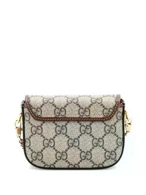 Gucci Horsebit 1955 Flap Wallet With Strap Gg Coated Canvas Crossbody Bag - Brown