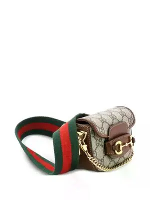 Gucci Horsebit 1955 Flap Wallet With Strap Gg Coated Canvas Crossbody Bag - Brown