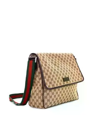 Gucci Web Strap Flap Messenger Gg Canvas Medium Crossbody Bag - Brown
