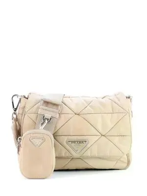 Prada Padded Flap Shoulder Bag Quilted Tessuto Crossbody Bag - Neutrals