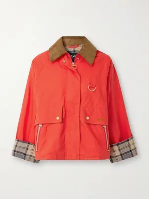 Barbour Mackworth Corduroy-trimmed Cropped Cotton Jacket - Red