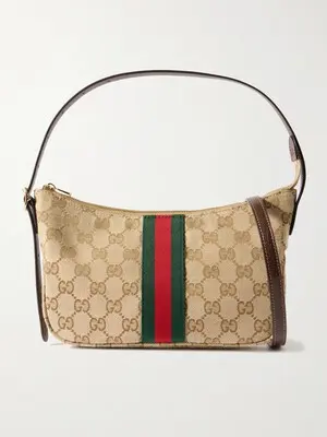 Gucci Leather-trimmed Canvas-jacquard Shoulder Bag - Neutrals