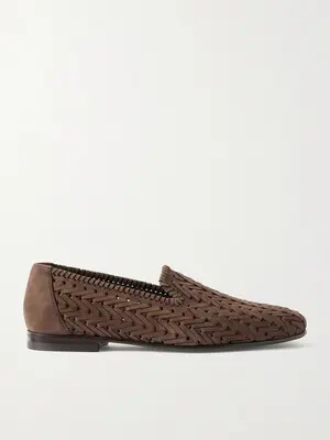 Manolo Blahnik Mario Woven Suede Loafers - Brown