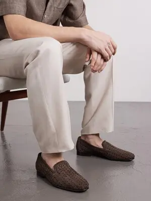 Manolo Blahnik Mario Woven Suede Loafers