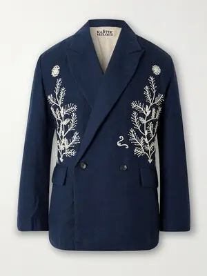 KARTIK RESEARCH Embroidered Wool Suit Jacket - Blue
