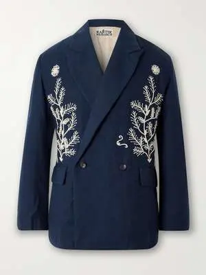 KARTIK RESEARCH Embroidered Wool Suit Jacket - Navy