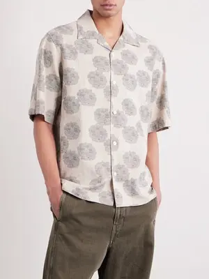 Nn07 Ole 5396 Camp-collar Printed Linen And Cotton-blend Shirt