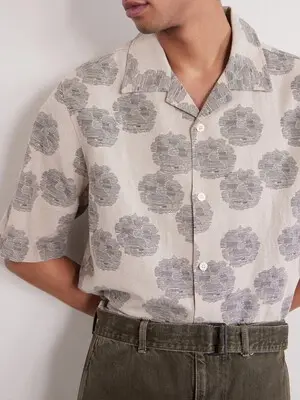 Nn07 Ole 5396 Camp-collar Printed Linen And Cotton-blend Shirt