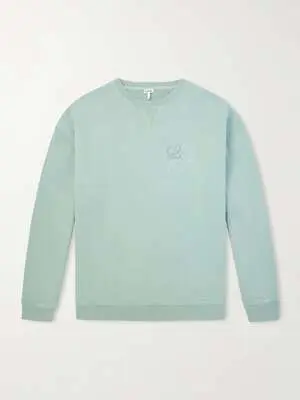 Loewe Logo-embroidered Printed Cotton-jersey Sweatshirt - Green