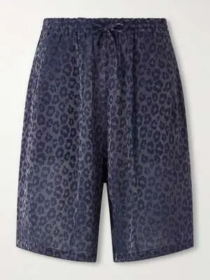 Needles H.d. Straight-leg Leopard-jacquard Drawstring Shorts - Navy
