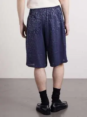 Needles H.d. Straight-leg Leopard-jacquard Drawstring Shorts - Navy
