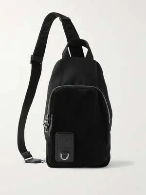 Loewe Flex Sling Leather And Suede-trimmed Canvas Bag - Black