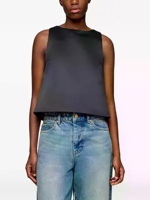 GANNI Satin Round Neck Tie Detail Top