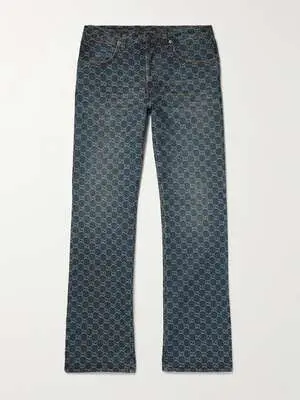 Gucci Straight-leg Logo-jacquard Jeans - Blue