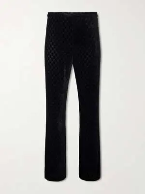 Gucci Straight-leg Logo-devoré Velvet Trousers - Black
