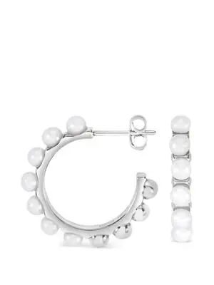 DOWER & HALL Large Timeless Pearl Hoop Earrings - Silver