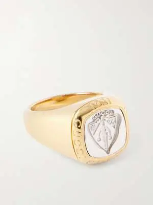 Gucci Crest And Silver-tone Signet Ring - Gold