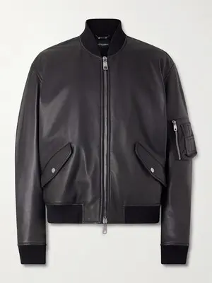 Dolce & Gabbana Padded Full-grain Leather Bomber Jacket - Black