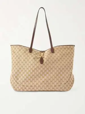 Gucci Jackie Large Leather-trimmed Monogrammed Canvas Tote Bag - Dark Brown