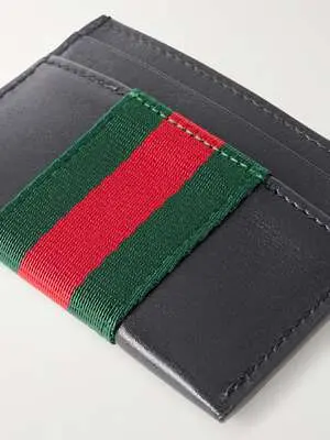 Gucci Webbing-trimmed Leather Cardholder