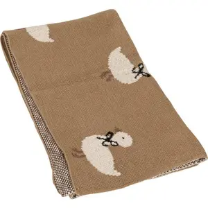 STORIED HOME Cotton Knit Baby Blanket With Ducklings - Brown