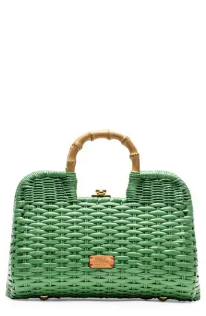 FRANCES VALENTINE Buzzy Woven Wicker Top Handle Bag Green