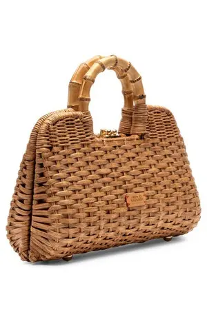 FRANCES VALENTINE Buzzy Woven Wicker Top Handle Bag - Toast
