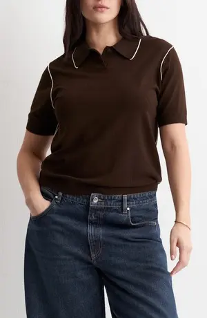 Mango Contrast-tipped Polo Sweater - Chocolate